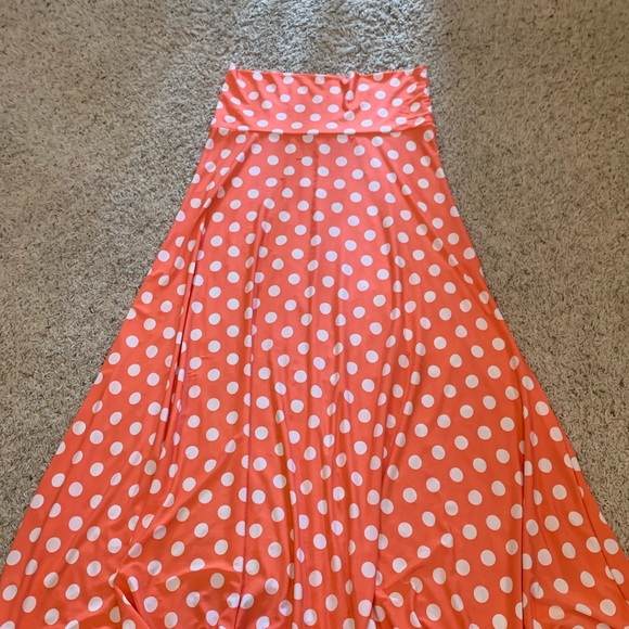 LuLaRoe | Skirts | Coral And Whit Polka Dot Maxi Skirt | Poshmark